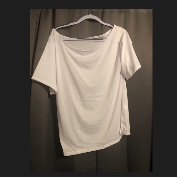 Tops | New White Wide Neck Off The Shoulder Tee | Poshmark